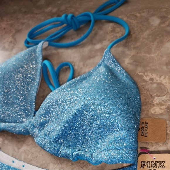Victoria's Secret | Swim | Vs Pink Swim S M Shimmer Triangle Bikini Top Bright Marine | Poshmark
